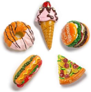 5 pcs cute food refrigerator magnets fridge stickers, hamburger doughnut ice cream hot dog pizza fridge magnets for kitchen home decoration office whiteboard locker magnets