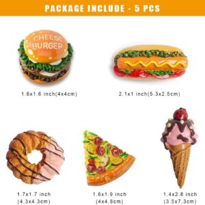 5 PCS Cute Food Refrigerator Magnets Fridge Stickers, Hamburger Doughnut Ice Cream Hot Dog Pizza Fridge Magnets for Kitchen Home Decoration Office Whiteboard Locker Magnets