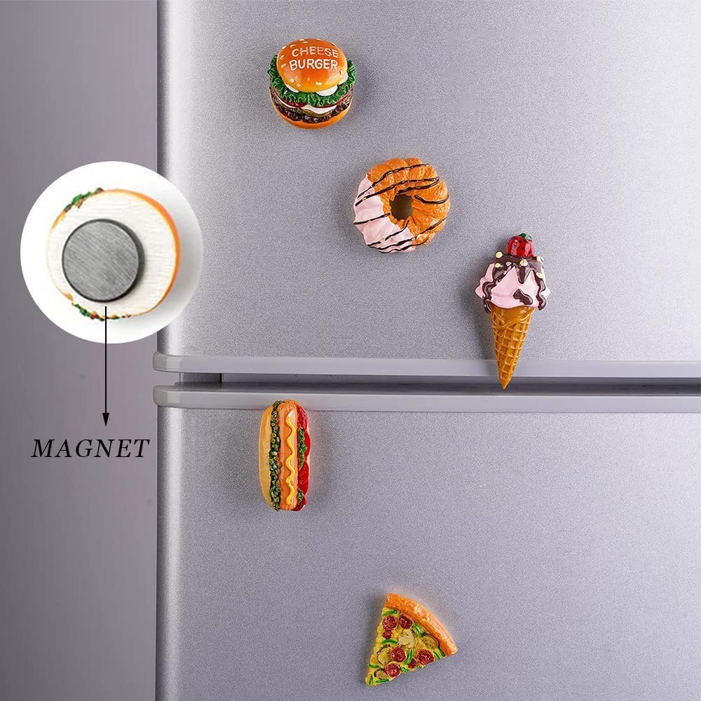 5 PCS Cute Food Refrigerator Magnets Fridge Stickers, Hamburger Doughnut Ice Cream Hot Dog Pizza Fridge Magnets for Kitchen Home Decoration Office Whiteboard Locker Magnets