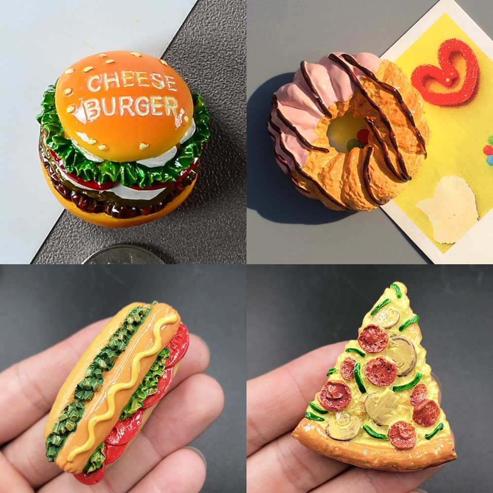 5 PCS Cute Food Refrigerator Magnets Fridge Stickers, Hamburger Doughnut Ice Cream Hot Dog Pizza Fridge Magnets for Kitchen Home Decoration Office Whiteboard Locker Magnets