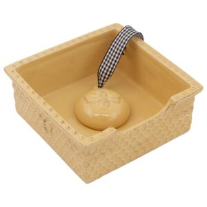 boston international embossed stoneware napkin holder caddy, cocktail size, honeycomb