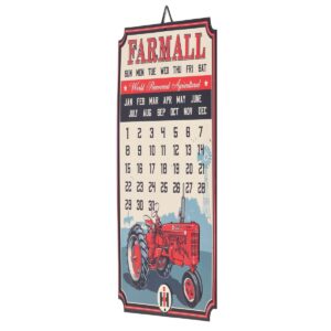 Farmall International Harvester Calendar - Vintage Embossed Metal Farmall Sign With Magnets for Garage or Man Cave Red