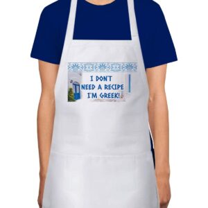 Makoroni - I DON'T NEED A RECIPE I'M GREEK! Greece Greek Apron Adjustable Kitchen Chef Apron with 2 Pockets Cooking Baking, DesI37