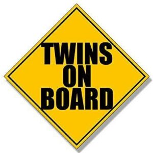 MAGNET 5x5 inch Caution Sign Shaped TWINS On Board Sticker (fun funny humor fraternal) Magnetic vinyl bumper sticker sticks to any metal fridge, car, signs