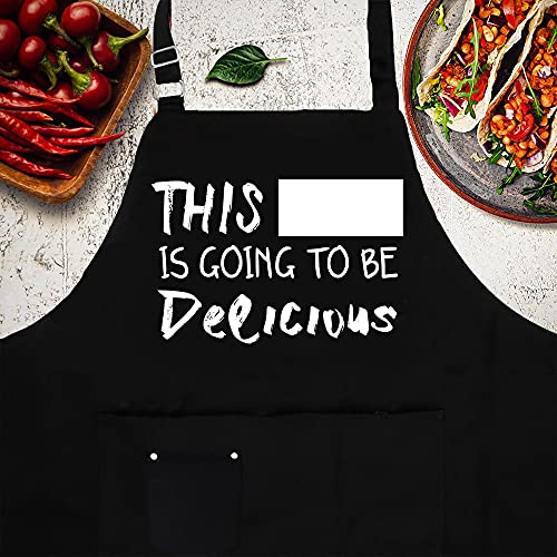 Skull Chef Funny Aprons for Men, Women with Pockets - Birthday Mother’s Day Father’s Day Kitchen Cooking Gifts for Dad, Mom, Wife, Husband, Friend, Baker, Chef - Cute Black BBQ Grilling Apron