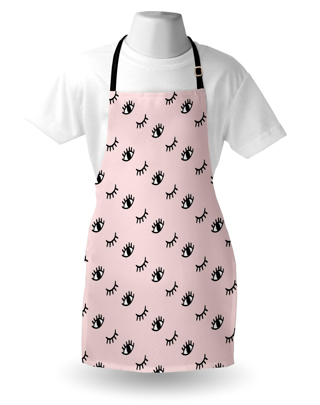 Ambesonne Eyelash Apron, Doodle Style Open and Closed Eyes Hand Drawn Sketch Abstract Design, Unisex Kitchen Bib with Adjustable Neck for Cooking Gardening, Adult Size, White Black