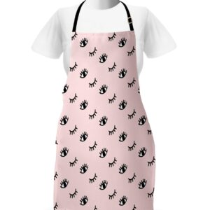 Ambesonne Eyelash Apron, Doodle Style Open and Closed Eyes Hand Drawn Sketch Abstract Design, Unisex Kitchen Bib with Adjustable Neck for Cooking Gardening, Adult Size, White Black