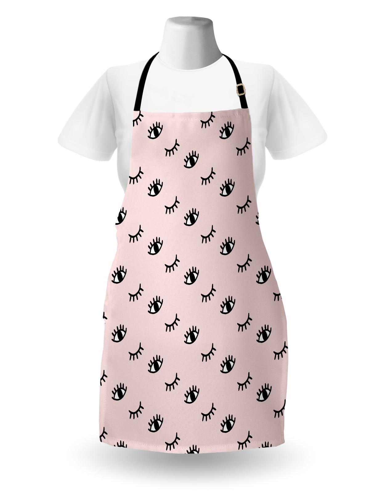 Ambesonne Eyelash Apron, Doodle Style Open and Closed Eyes Hand Drawn Sketch Abstract Design, Unisex Kitchen Bib with Adjustable Neck for Cooking Gardening, Adult Size, White Black