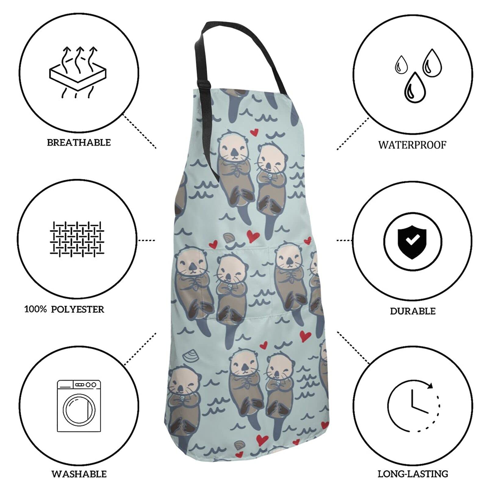 NVJUI JUFOPL Cute Apron for Men Women with 2 pockets, Neck Strap Adjustable, Cooking, Baking, Barbecue, Gardening, Haircut - Chef Kitchen Funny Aprons - Cute Sea Otter