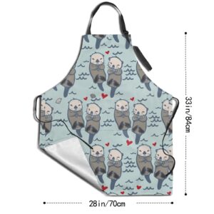 NVJUI JUFOPL Cute Apron for Men Women with 2 pockets, Neck Strap Adjustable, Cooking, Baking, Barbecue, Gardening, Haircut - Chef Kitchen Funny Aprons - Cute Sea Otter