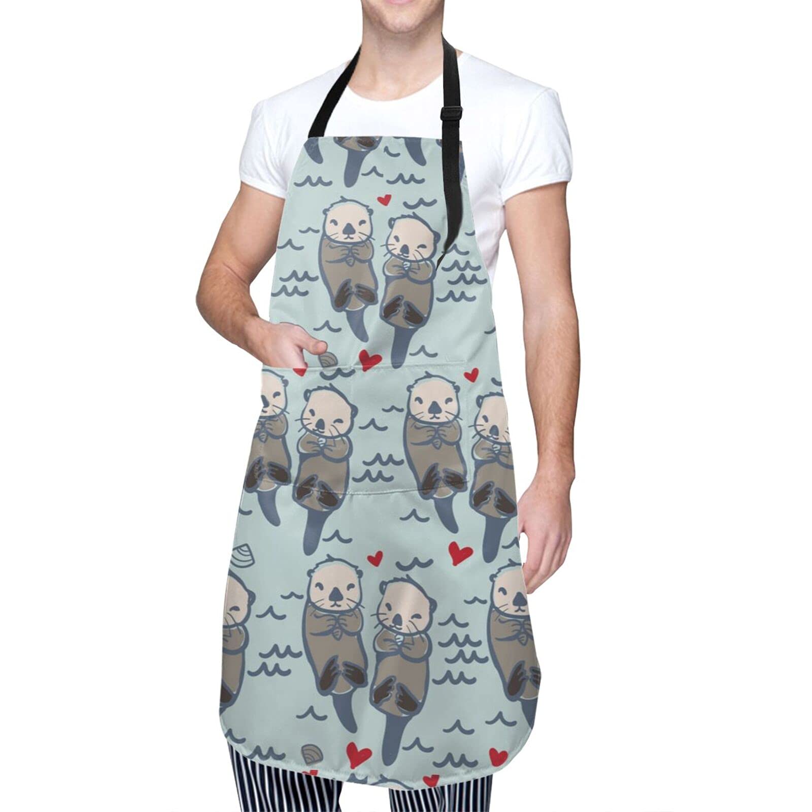 NVJUI JUFOPL Cute Apron for Men Women with 2 pockets, Neck Strap Adjustable, Cooking, Baking, Barbecue, Gardening, Haircut - Chef Kitchen Funny Aprons - Cute Sea Otter