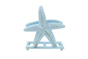 rustic light blue cast iron starfish napkin holder 6" - starfish decor - beach