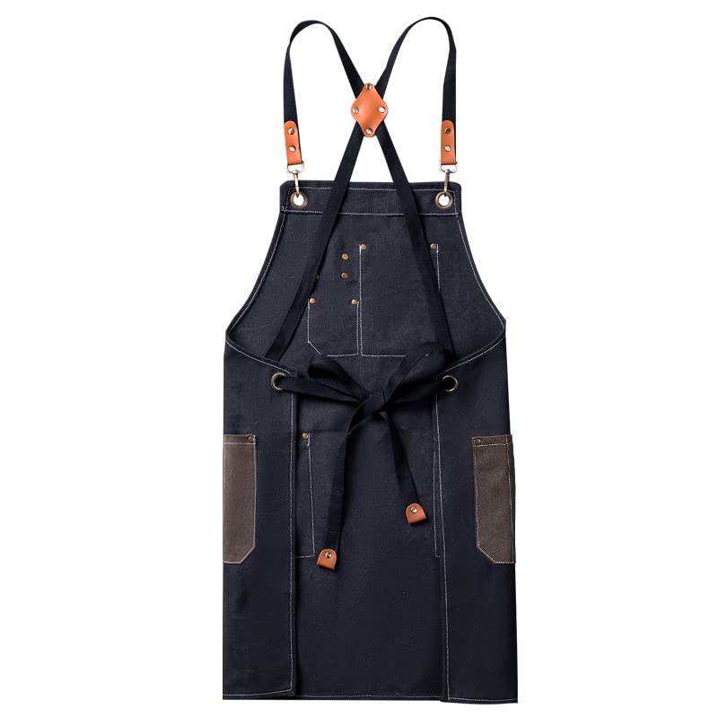 MYLTW Adjustable Chef Apron for Women Men,Waterdrop Oil Resistant Cooking Kitchen Work Gardening Aprons with Large Pockets,Canvas