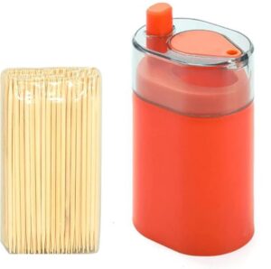 syart toothpick holder dispenser pop-up automatic toothpick dispenser for kitchen restaurant thickening toothpicks toothpicks for appetizers toothpicks for appetizers toothpick storage box (orange