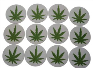 novel merk marijuana leaf refrigerator magnets – vinyl 3” round flat magnets for fridge, lockers, home kitchen and weed decor – self adhesive to metal surfaces (12 pack)