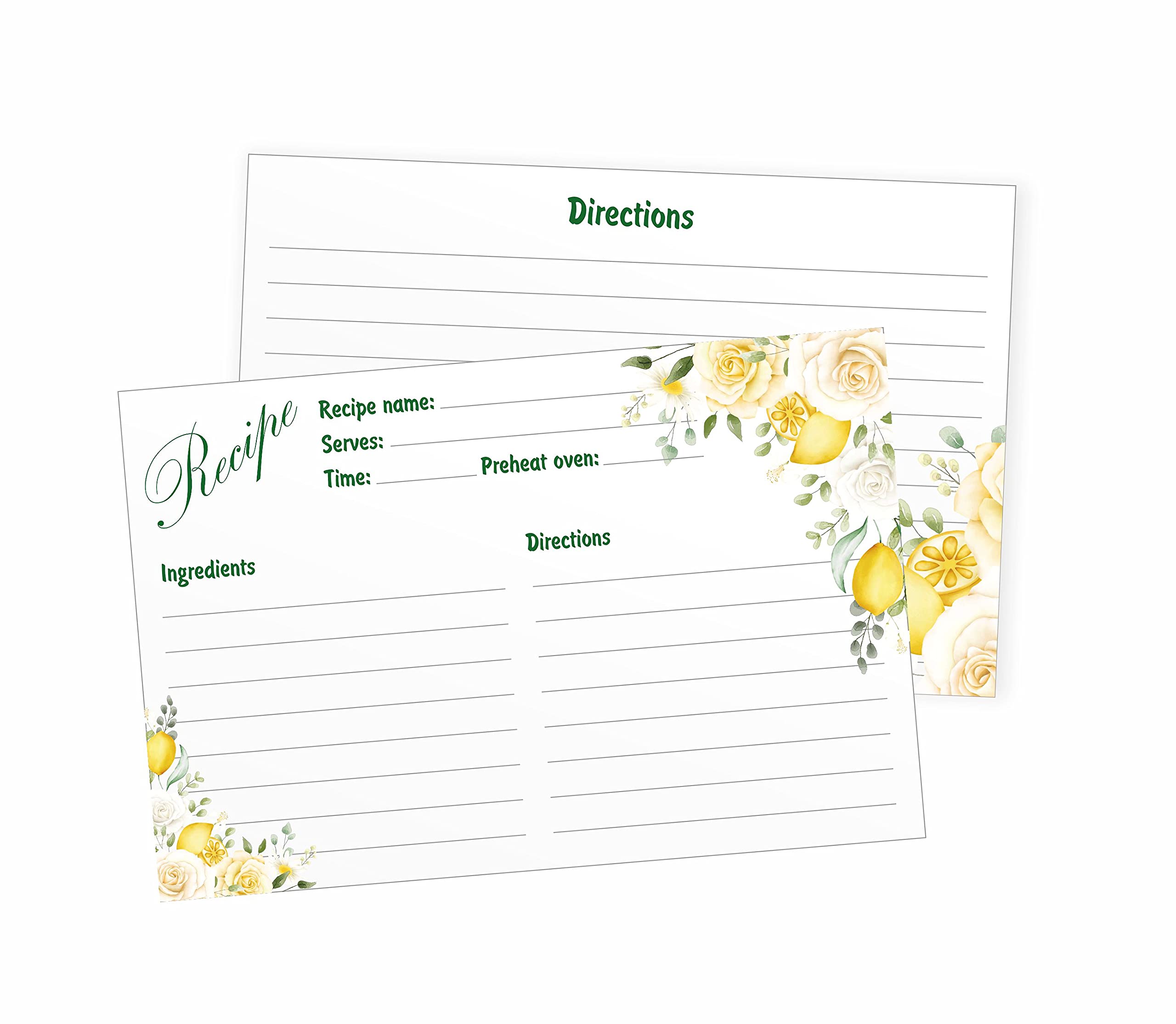 50 Premium Recipe Cards - 4x6 Double Sided, Matte, Non-Smudge, Thick Paper, Blank Recipe Cards for Recipe Boxes Refill (lemons)