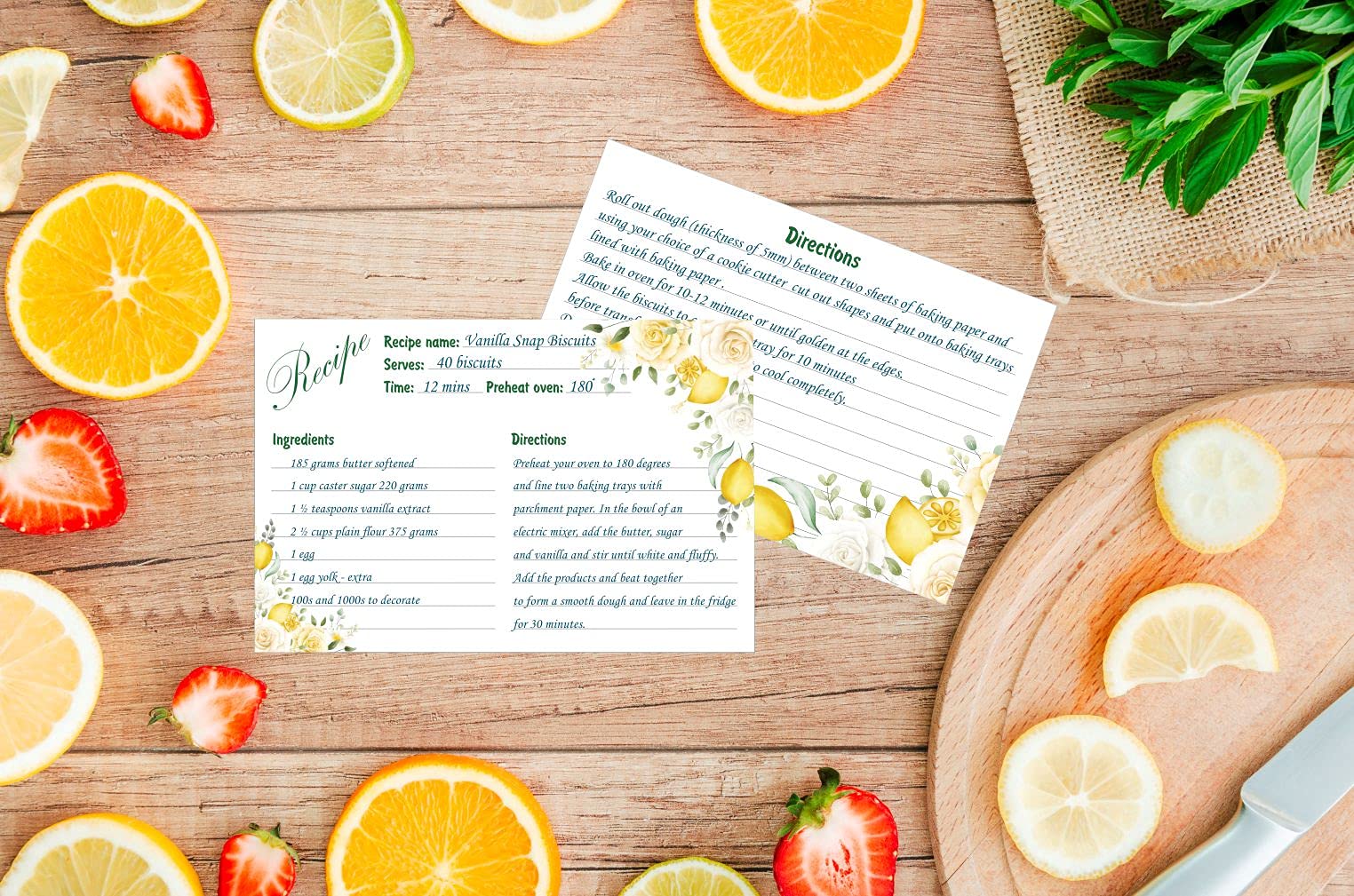 50 Premium Recipe Cards - 4x6 Double Sided, Matte, Non-Smudge, Thick Paper, Blank Recipe Cards for Recipe Boxes Refill (lemons)