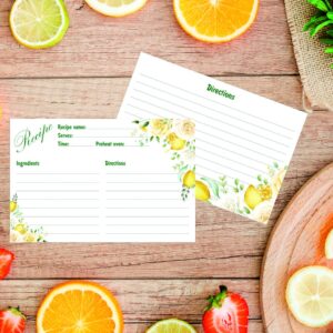 50 Premium Recipe Cards - 4x6 Double Sided, Matte, Non-Smudge, Thick Paper, Blank Recipe Cards for Recipe Boxes Refill (lemons)