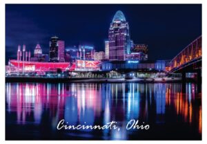 cincinnati, ohio skyline, buildings at night, souvenir magnet 2 x 3 fridge photo magnet