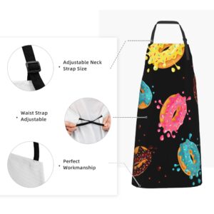 Gkyygk Donuts Gardening Aprons for Women, with Pink Splashes of Colored Sprinkles Art Aprons for Women Cute Adjustable Neck & Long Ties for Mens Adults Waitress Baker Waterproof Bib, Blue Black