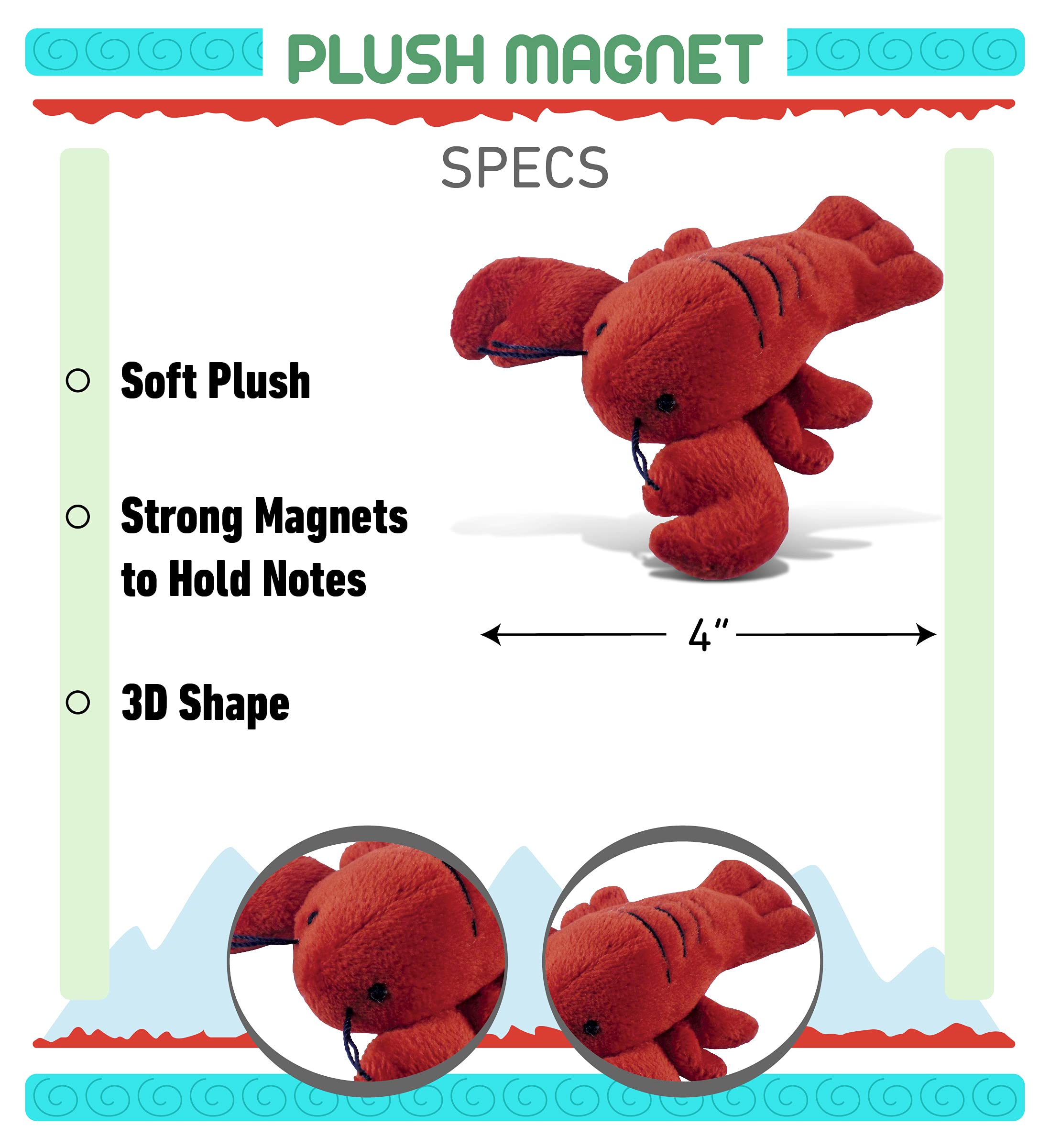 COTA Global Lobster Plush Refrigerator Magnet - Fluffy Red Lobster Stuffed Plush Magnet, Cute Ocean Life Magnet for Kitchen Fridge & Locker, Home Decor & Office Decorative Novelty Accessory - 4 Inch