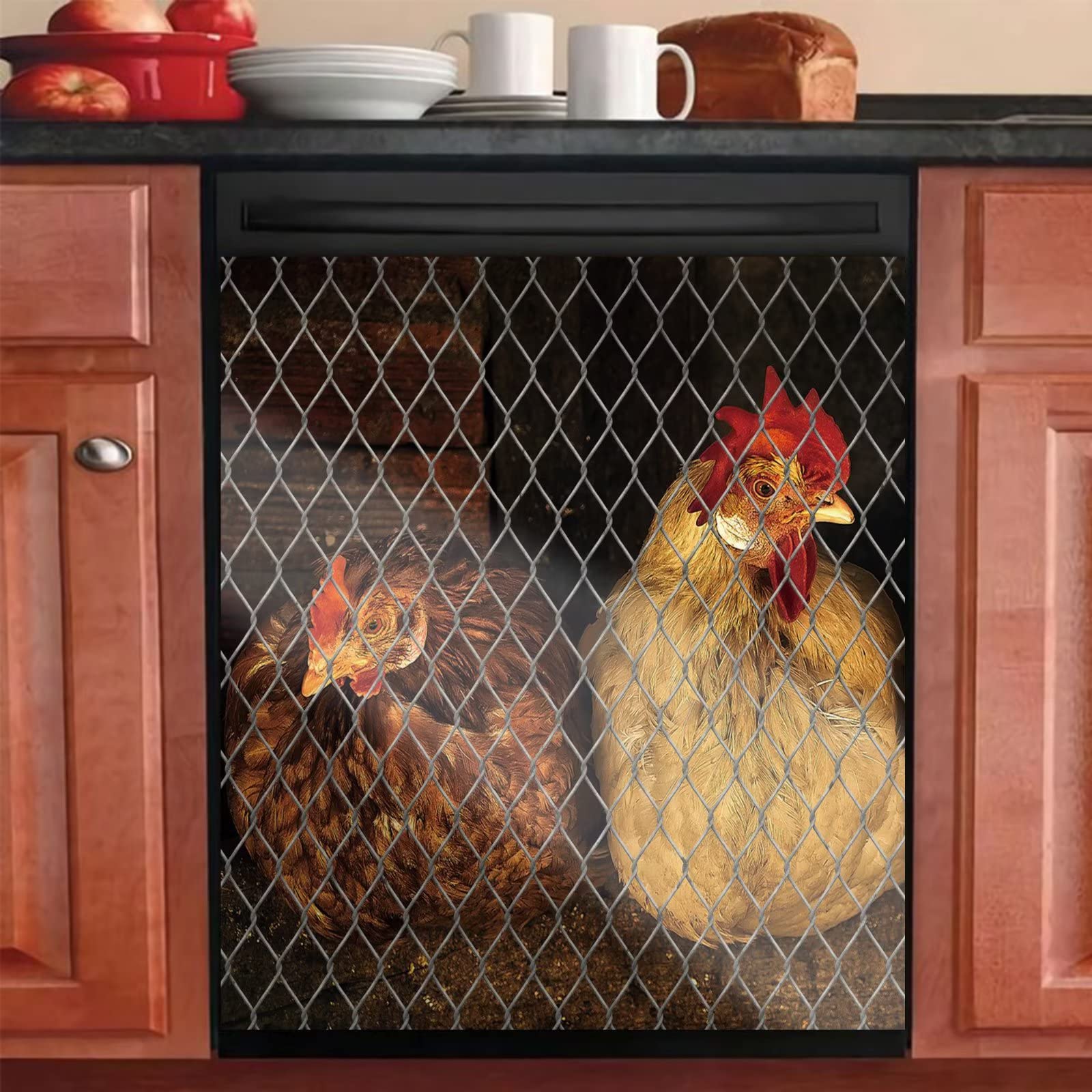 Farm Chicken Dishwasher Cover Decorative Magnet,Animal Fridge Panel Door Cover Sheet,Farmhouse Chicken Home Kitchen Decorative,Rooster Hen Oven Microwave Vinyl Decal