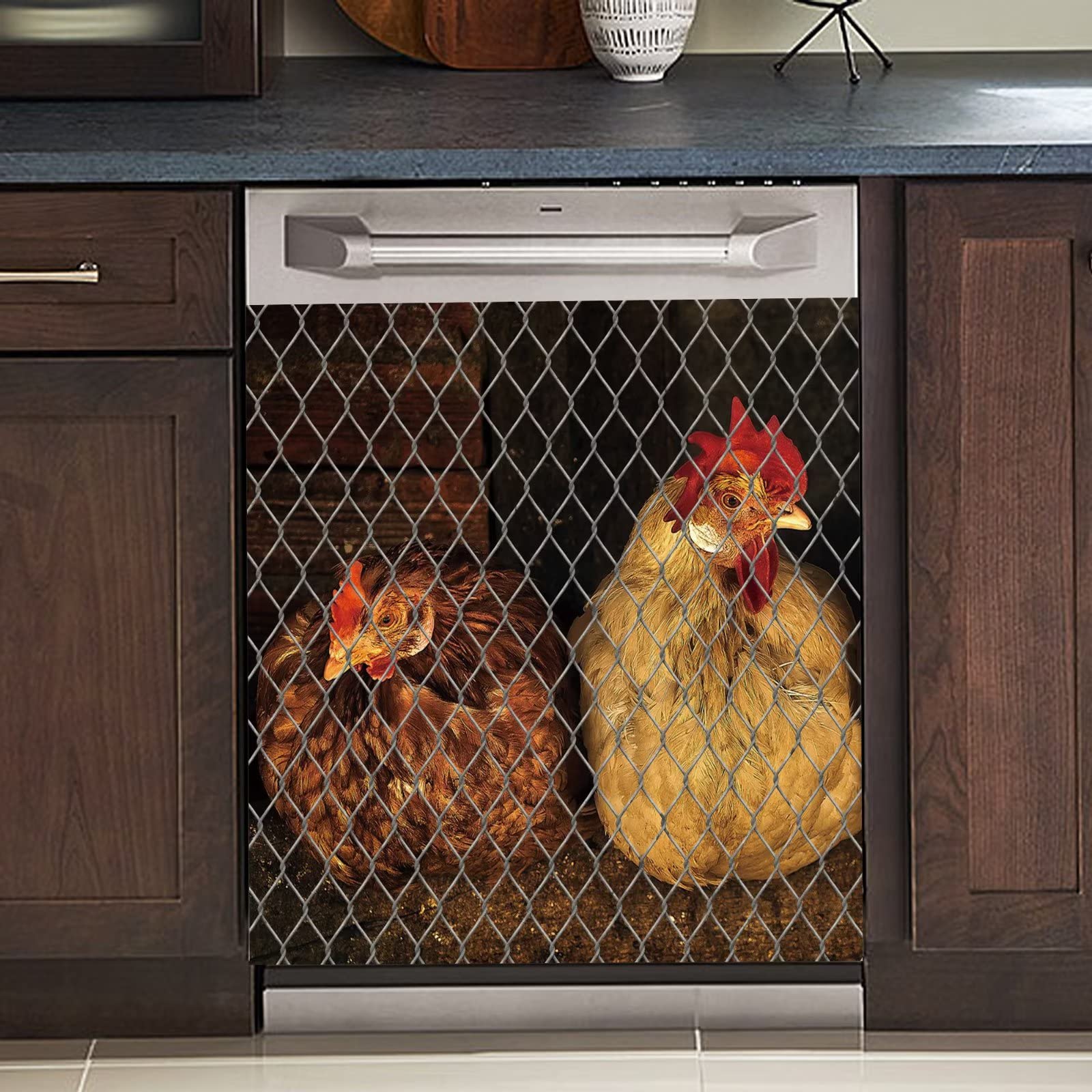 Farm Chicken Dishwasher Cover Decorative Magnet,Animal Fridge Panel Door Cover Sheet,Farmhouse Chicken Home Kitchen Decorative,Rooster Hen Oven Microwave Vinyl Decal