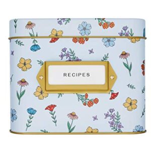 poiet Tin Recipe Box with Cards and Dividers, Includes 50 4x6 Recipe Cards, 16 Dividers (Wildflower)