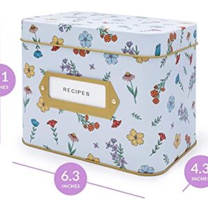 poiet Tin Recipe Box with Cards and Dividers, Includes 50 4x6 Recipe Cards, 16 Dividers (Wildflower)