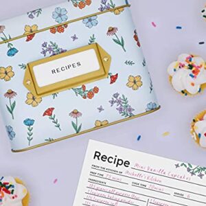 poiet Tin Recipe Box with Cards and Dividers, Includes 50 4x6 Recipe Cards, 16 Dividers (Wildflower)