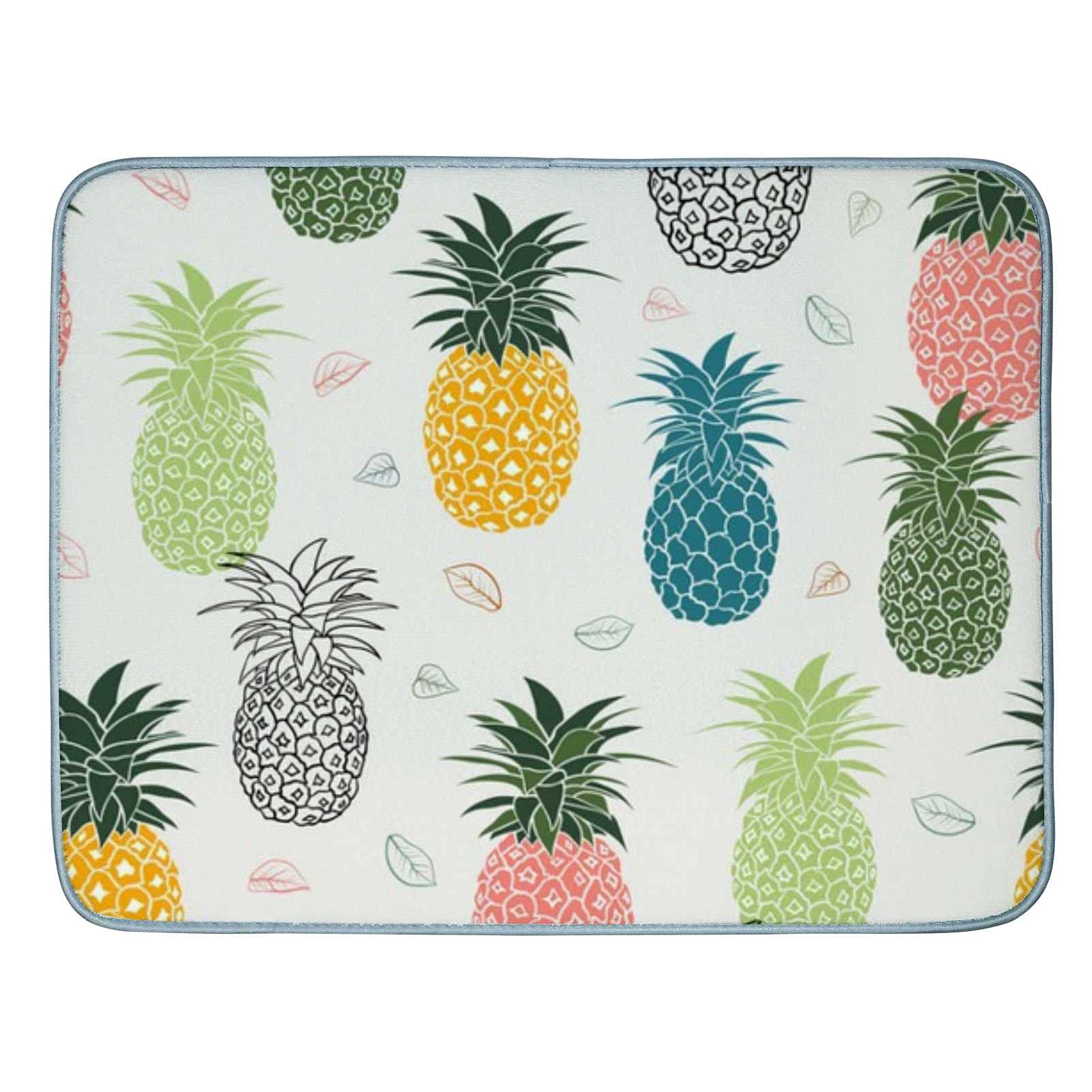 Colorful Pineapple Leaves Dish Drying Mat for Kitchen Counter Absorbent Reversible Microfiber Drying Pad Dishes Drainer Rack Mats for Countertop Heat-resistant 18x24Inch