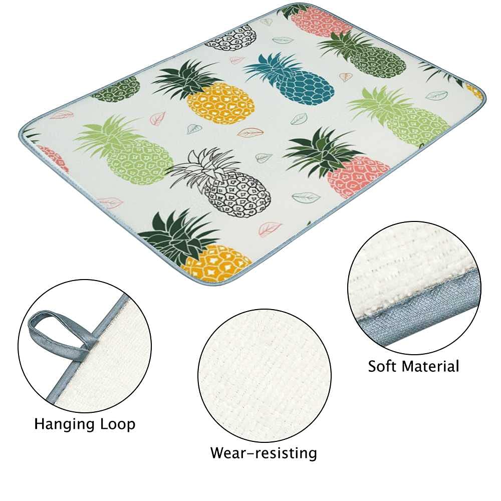 Colorful Pineapple Leaves Dish Drying Mat for Kitchen Counter Absorbent Reversible Microfiber Drying Pad Dishes Drainer Rack Mats for Countertop Heat-resistant 18x24Inch