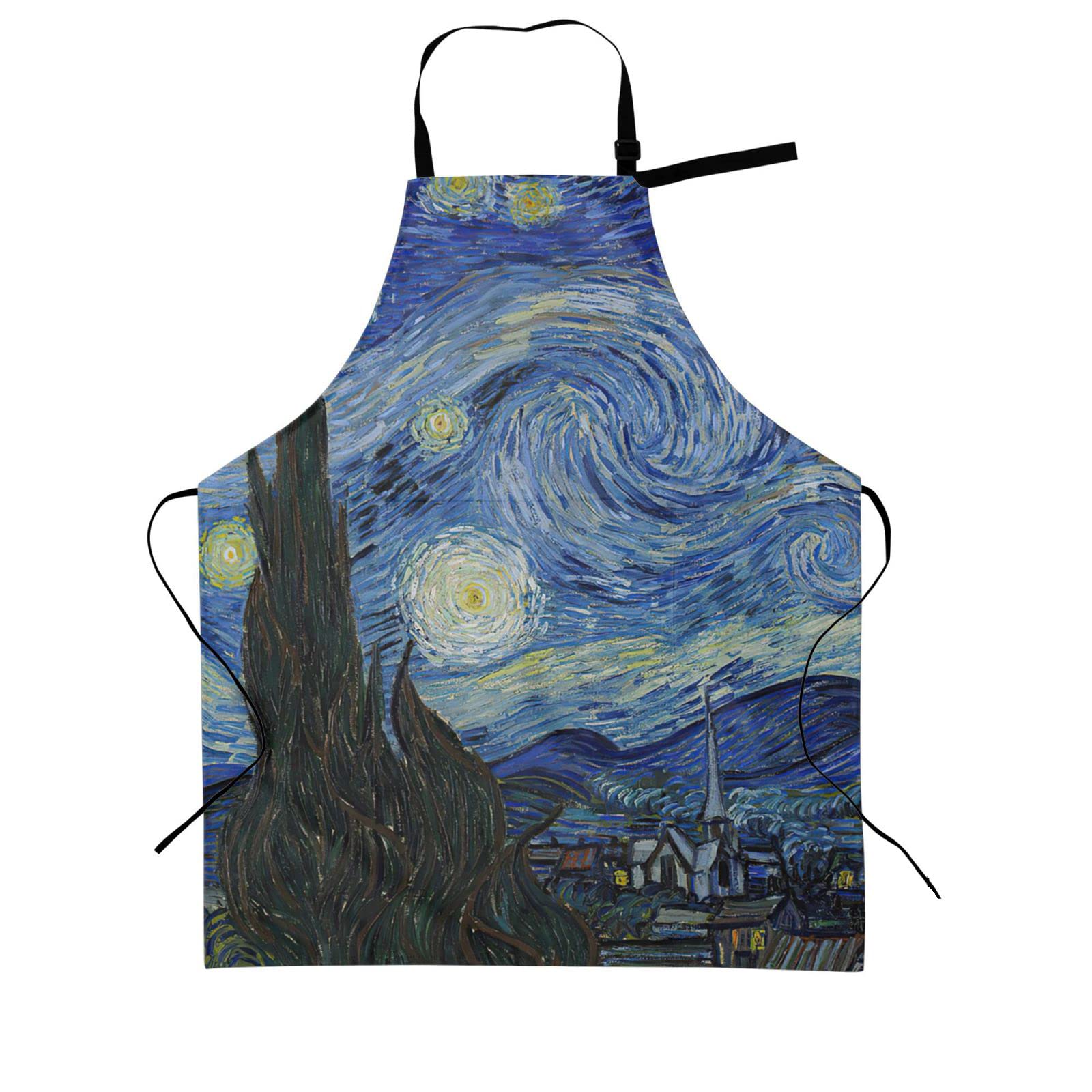 The Starry Night Van Gogh Funny Bbq Adjustable Apron For Women Men Birthday Gifts Grilling Cooking Master Chef Bib 2 Pockets