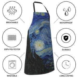 The Starry Night Van Gogh Funny Bbq Adjustable Apron For Women Men Birthday Gifts Grilling Cooking Master Chef Bib 2 Pockets