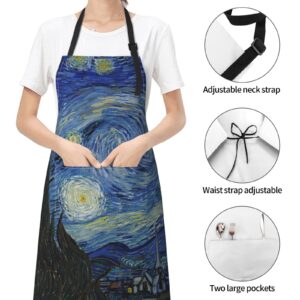 The Starry Night Van Gogh Funny Bbq Adjustable Apron For Women Men Birthday Gifts Grilling Cooking Master Chef Bib 2 Pockets