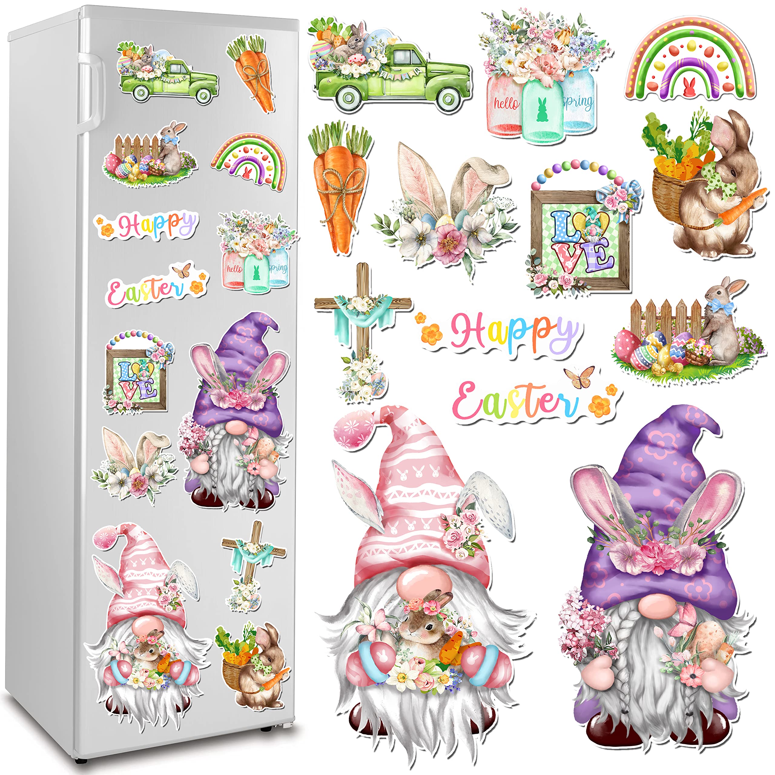 Easter Refrigerator Magnets Decoration 13Pcs, Happy Easter Gnome Fridge Car Garage Door Magnetic Stickers Holiday Decoration, Waterproof Easter Magnet Decals for Home Kitchen Decor…