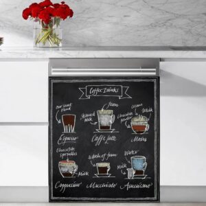 Yosa Coffee Drinks,Black Dishwasher Cover,Magnet Coffee Decal Kitchen Dishwasher Panel, Cafe Sticker Magnet Dish Washer Décor, 23x26inch( Magnetic )