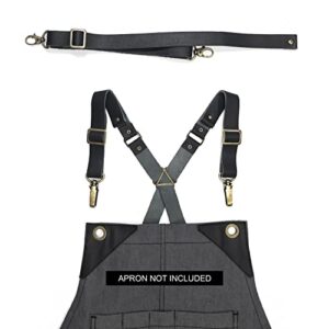 under ny sky real leather strap for apron - cross shoulder & waist set (black)