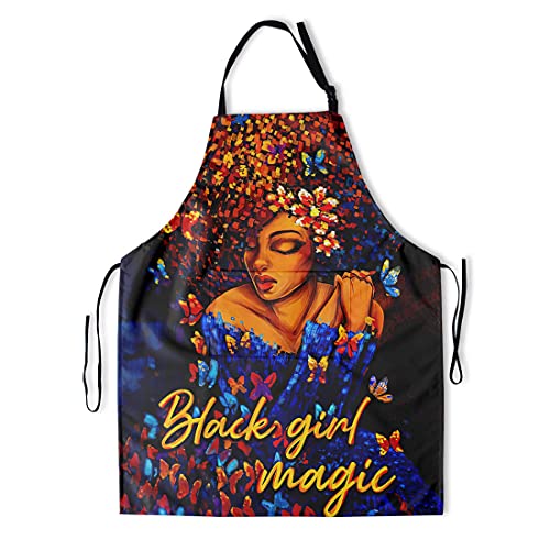 Kawani Black Girl Magic Aprons for Women Men African American Woman Smocks With 2 Pockets Woman Waterproof Apron Barber Chef Cooking Grilling Kitchen Accessories Pinafore 28x33 Inches