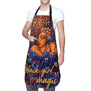 Kawani Black Girl Magic Aprons for Women Men African American Woman Smocks With 2 Pockets Woman Waterproof Apron Barber Chef Cooking Grilling Kitchen Accessories Pinafore 28x33 Inches