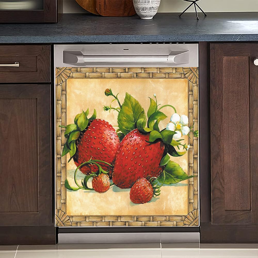 Homa Strawberries Decorations Magnetic Dishwasher Cover Panel Fruit Fridge Magnets Refrigerator Cute Vinyl Stickers Kitchen Home Decor Farmhouse 23Inch W x 26Inch H, 23InchWx26InchH