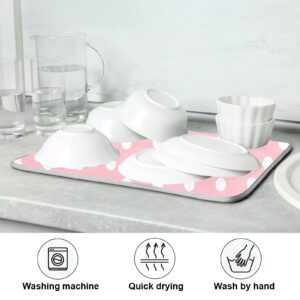 Pink White Polka Dot Dish Drying Mat for Kitchen Counter 18 x 24 Inch Absorbent Microfiber Valentines Dry Dishes Rack Mats Drainer Mat Dish Drying Pad for Countertops Decor