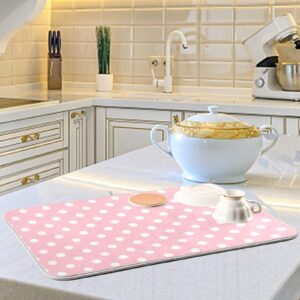 Pink White Polka Dot Dish Drying Mat for Kitchen Counter 18 x 24 Inch Absorbent Microfiber Valentines Dry Dishes Rack Mats Drainer Mat Dish Drying Pad for Countertops Decor