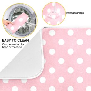 Pink White Polka Dot Dish Drying Mat for Kitchen Counter 18 x 24 Inch Absorbent Microfiber Valentines Dry Dishes Rack Mats Drainer Mat Dish Drying Pad for Countertops Decor