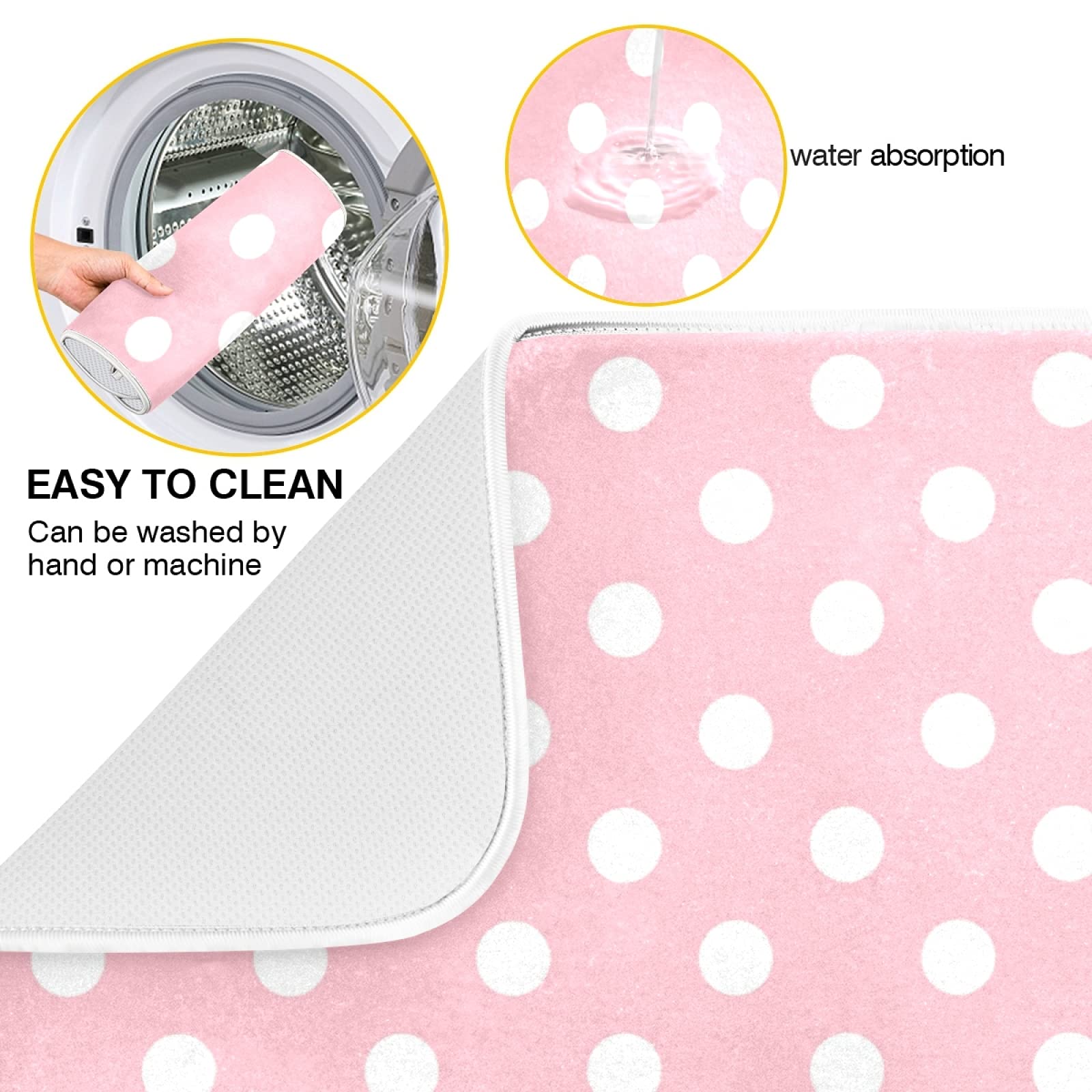 Pink White Polka Dot Dish Drying Mat for Kitchen Counter 18 x 24 Inch Absorbent Microfiber Valentines Dry Dishes Rack Mats Drainer Mat Dish Drying Pad for Countertops Decor