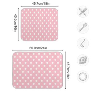 Pink White Polka Dot Dish Drying Mat for Kitchen Counter 18 x 24 Inch Absorbent Microfiber Valentines Dry Dishes Rack Mats Drainer Mat Dish Drying Pad for Countertops Decor