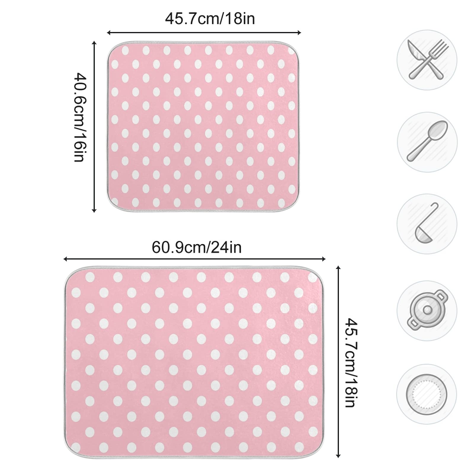 Pink White Polka Dot Dish Drying Mat for Kitchen Counter 18 x 24 Inch Absorbent Microfiber Valentines Dry Dishes Rack Mats Drainer Mat Dish Drying Pad for Countertops Decor