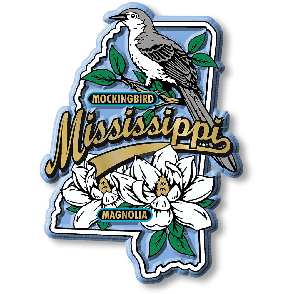 Mississippi State Bird and Flower Map Magnet by Classic Magnets, 2.3" x 3.2", Collectible Souvenirs Made in The USA