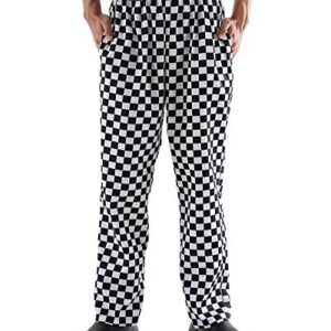 Men’s Black and White Checkerboard Print Chef Pants with Elastic Waist Drawstring Baggy Chef Uniforms Blackwhite XXL