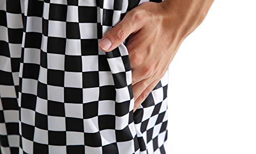 Men’s Black and White Checkerboard Print Chef Pants with Elastic Waist Drawstring Baggy Chef Uniforms Blackwhite XXL